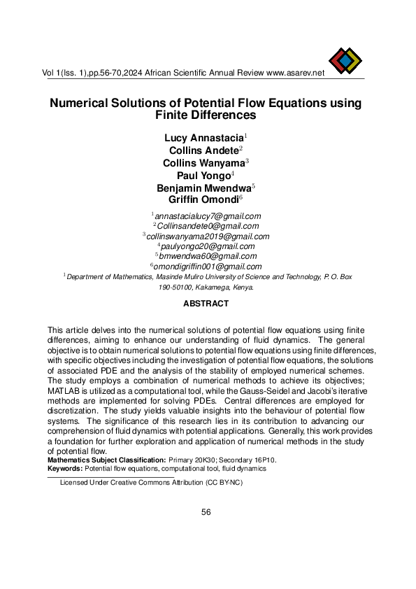 (PDF) Numerical Solutions of Potential Flow Equations using Finite Differences