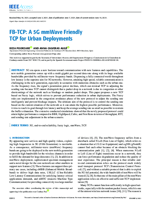 (PDF) FB-TCP: A 5G mmWave Friendly TCP for Urban Deployments