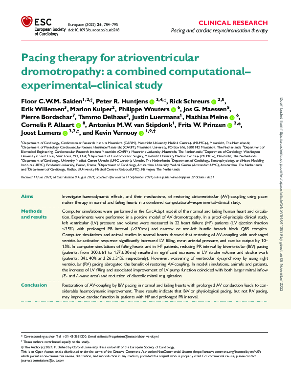 (PDF) Pacing therapy for atrioventricular dromotropathy: a combined ...