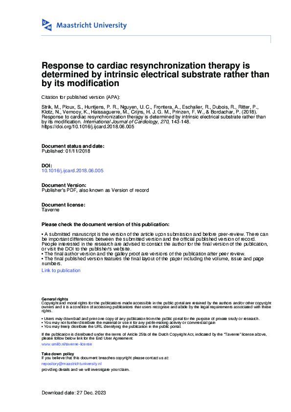 (PDF) Response to cardiac resynchronization therapy is determined by ...