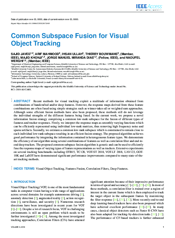 (PDF) A Novel Algorithm based on a Common Subspace Fusion for Visual Object Tracking