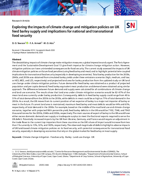 (PDF) Exploring the impacts of climate change and mitigation policies ...