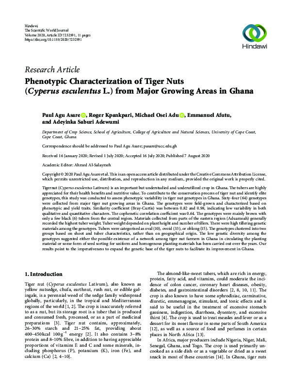 (PDF) Phenotypic Characterization of Tiger Nuts (Cyperus esculentus L.) from Major Growing Areas ...