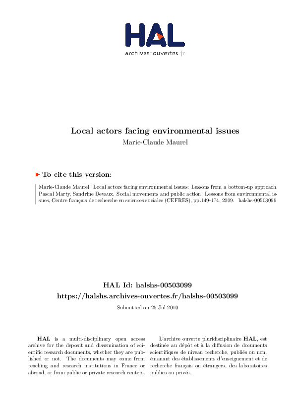 (PDF) Local actors facing environmental issues