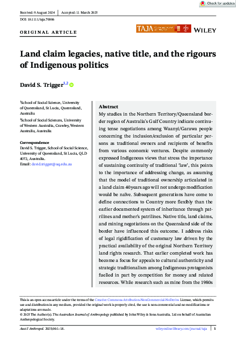 (PDF) Land claim legacies, native title, and the rigours of Indigenous ...
