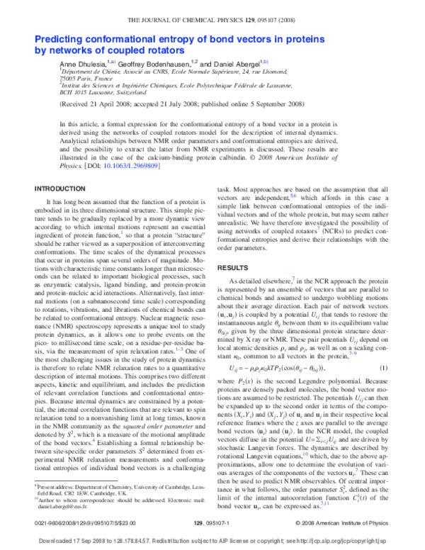 (PDF) Predicting conformational entropy of bond vectors in proteins by ...
