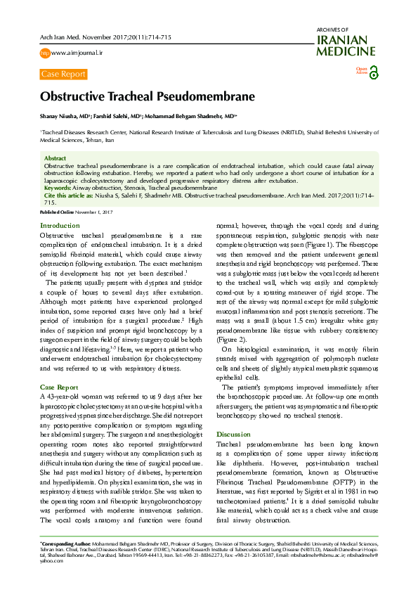 (PDF) Obstructive Tracheal Pseudomembrane