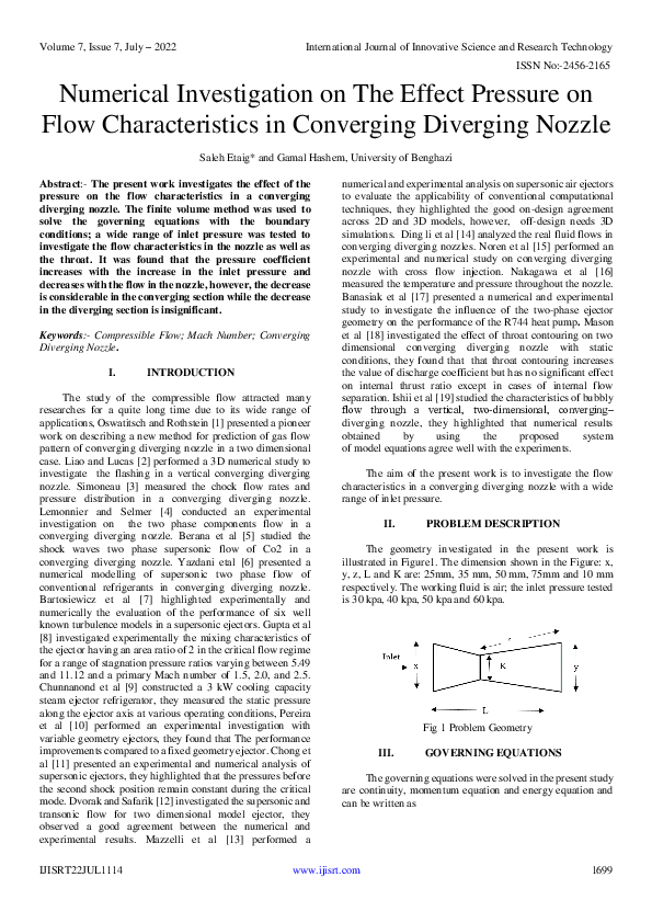 (PDF) Numerical Investigation on The Effect Pressure on Flow Characteristics in Converging ...