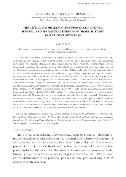 (PDF) The Citriculus Mealybug, Pseudococcus Cryptus Hempel, and Its ...