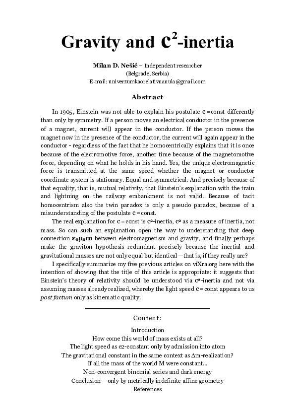 (PDF) Gravity and c2-Inertia