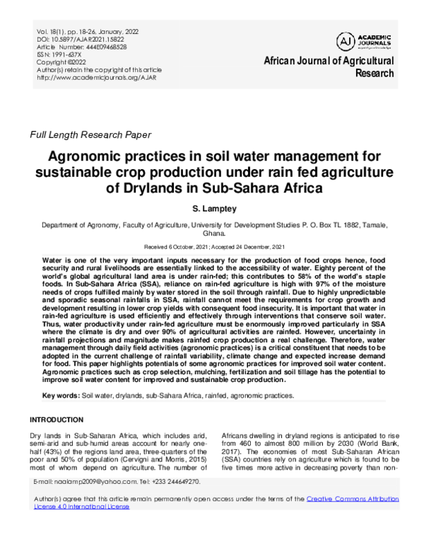 (PDF) Agronomic practices in soil water management for sustainable crop production under rain ...
