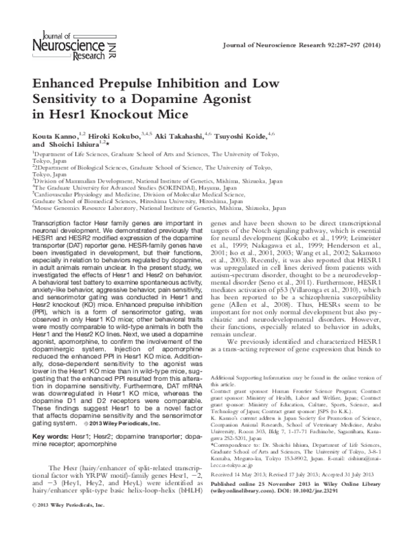 (PDF) Enhanced prepulse inhibition and low sensitivity to a dopamine ...