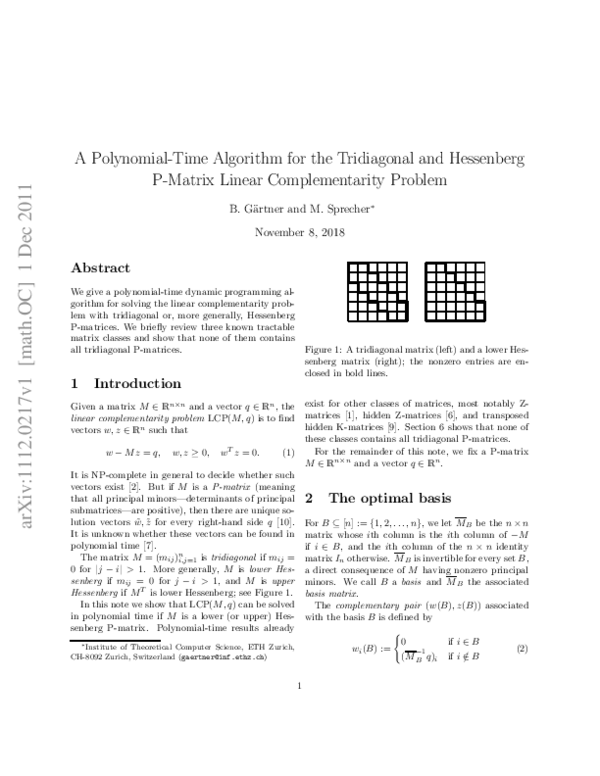 (PDF) A Polynomial-Time Algorithm for the Tridiagonal and Hessenberg P-Matrix Linear ...