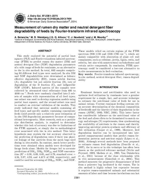 (PDF) Measurement of rumen dry matter and neutral detergent fiber degradability of feeds by ...