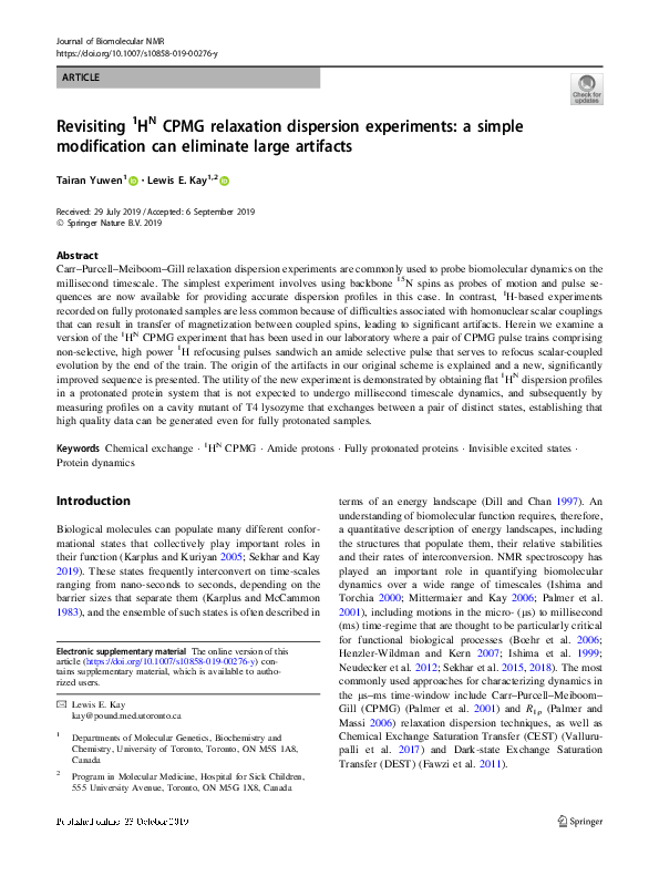(PDF) Revisiting 1HN CPMG relaxation dispersion experiments: a simple ...
