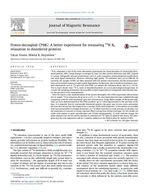 (PDF) Proton-decoupled CPMG: A better experiment for measuring 15N R2 ...