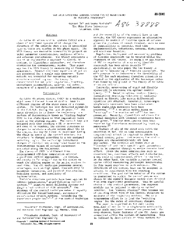 (PDF) Variable Structure Control System (VSCS) maneuvering of flexible ...