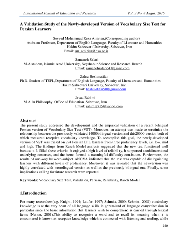 (PDF) A Validation Study of the Newly-developed Version of Vocabulary ...