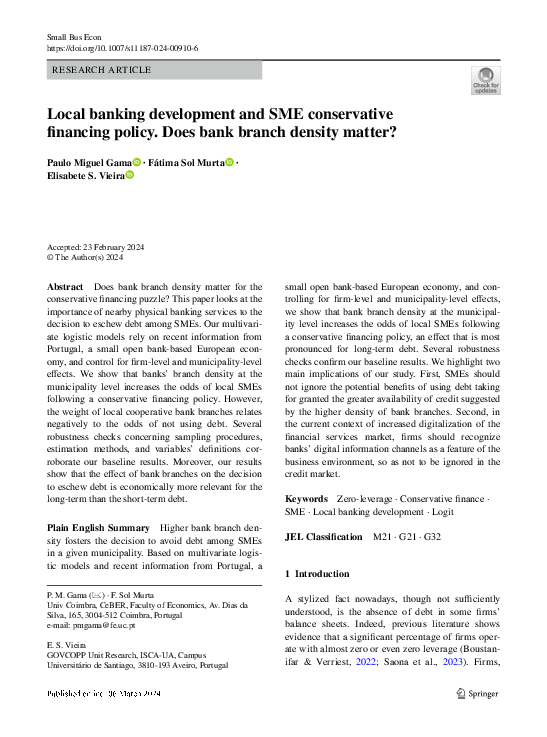 (PDF) Local banking development and SME conservative financing policy ...