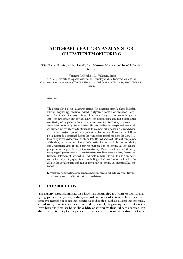 (PDF) Actigraphy Pattern Analysis for Outpatient Monitoring