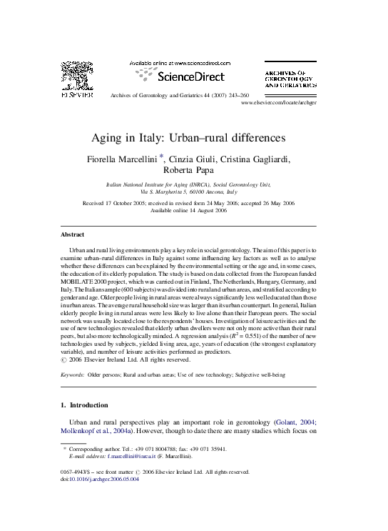 (PDF) Aging in Italy: Urban–rural differences
