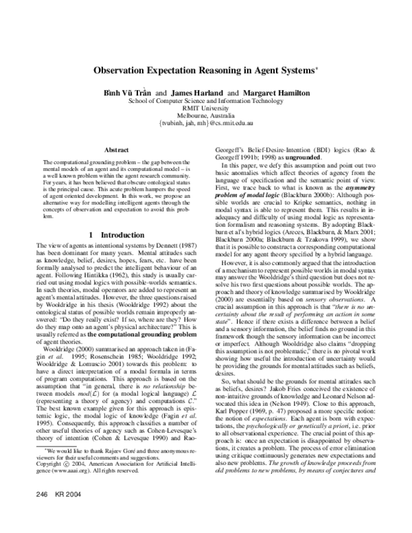 (PDF) Observation expectation reasoning in agent systems