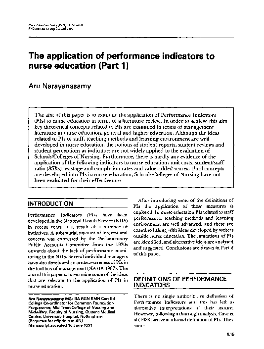 (PDF) The application of performance indicators to nurse education (Part 1)