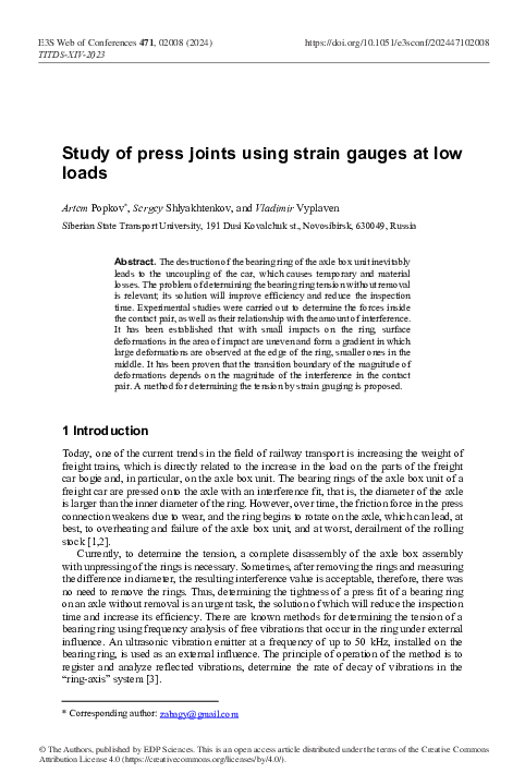 (PDF) Study of press joints using strain gauges at low loads
