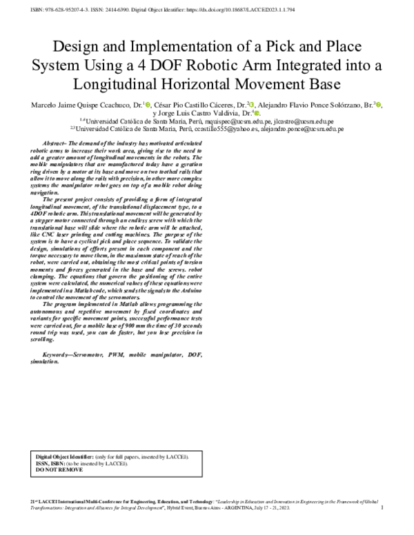 (PDF) Design and Implementation of a Pick and Place System Using a 4 DOF Robotic Arm Integrated ...