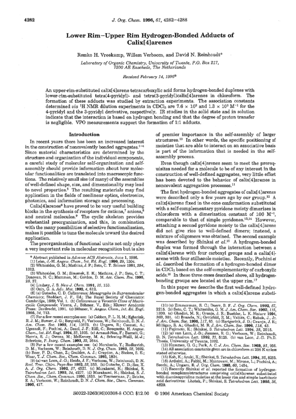 (PDF) Lower Rim−Upper Rim Hydrogen-Bonded Adducts of Calix[4]arenes
