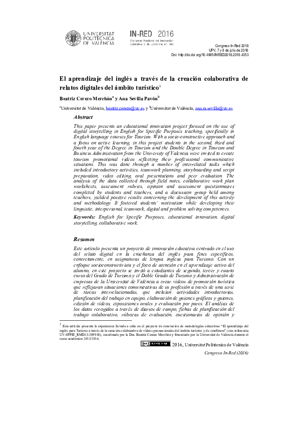 (PDF) El aprendizaje del inglés a través de la creación colaborativa de relatos digitales del ...