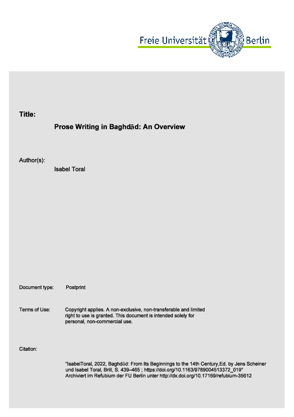(PDF) Prose Writing in Baghdād