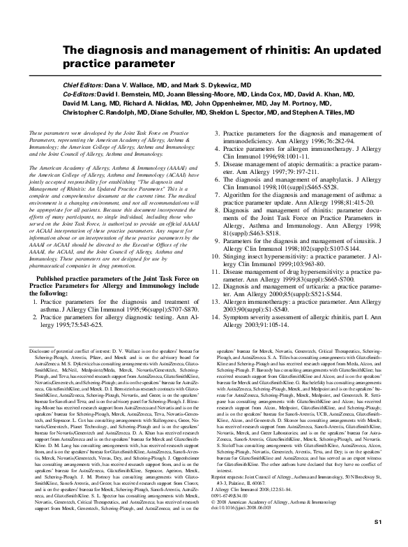 Pdf The Diagnosis And Management Of Rhinitis An Updated Practice