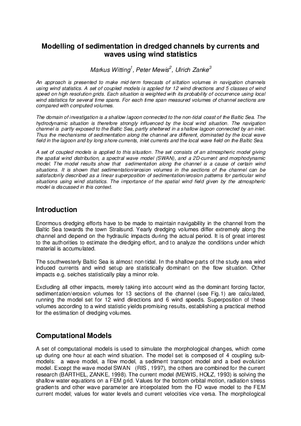 (PDF) Modelling of Sedimentation In Dredged Channels by Currents and Waves Using Wind Statistics