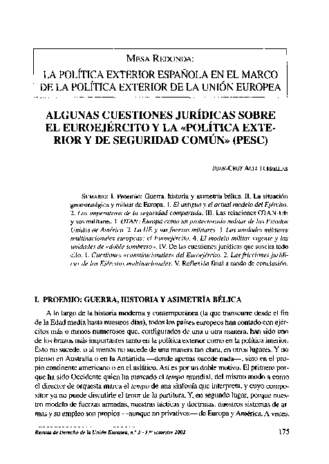 (PDF) Algunas Cuestiones Jurídicas sobre el Euroejército y la Política ...