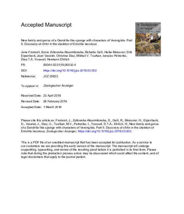 (PDF) New family and genus of a Dendrilla-like sponge with characters ...