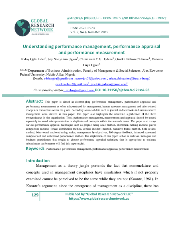 (PDF) Understanding performance management, performance appraisal and performance measurement