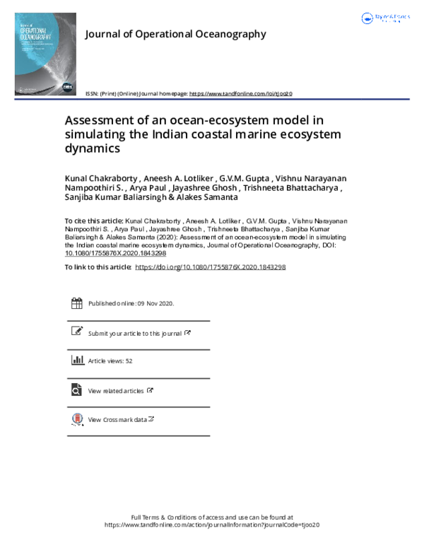(PDF) Assessment of an ocean-ecosystem model in simulating the Indian ...