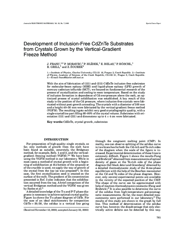 (PDF) Development of inclusion-free CdZnTe substrates from crystals ...