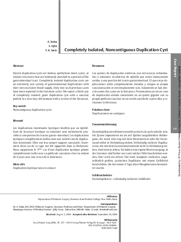 (PDF) Completely Isolated, Noncontiguous Duplication Cyst