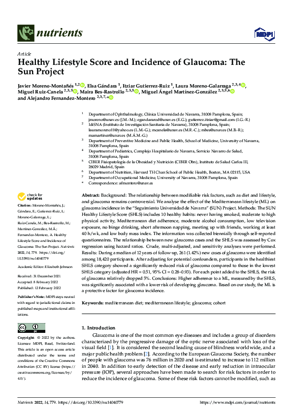 (PDF) Healthy Lifestyle Score and Incidence of Glaucoma: The Sun Project