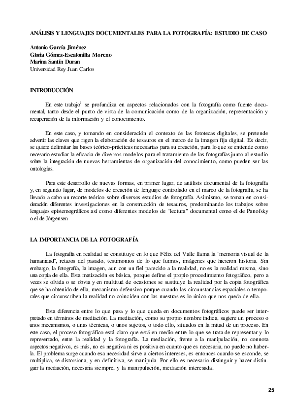 (PDF) Análisis y lenguajes documentales para la fotografía: estudio de caso