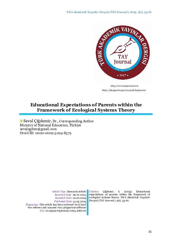 (PDF) Educational Expectations of Parents within the Framework of Ecological Systems Theory