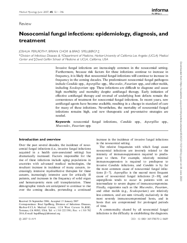 (PDF) Nosocomial fungal infections: epidemiology, diagnosis, and treatment