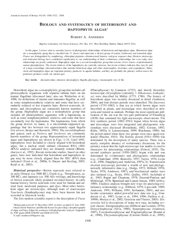 (PDF) Biology and systematics of heterokont and haptophyte algae