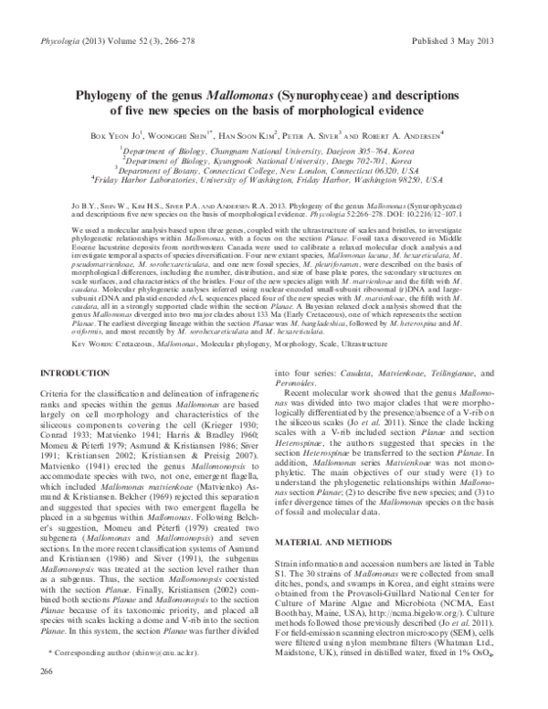(PDF) Phylogeny of the genus Mallomonas (Synurophyceae) and ...
