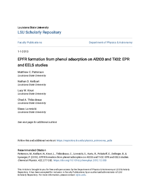 (PDF) EPFR formation from phenol adsorption on Al2O3 and TiO2: EPR and ...