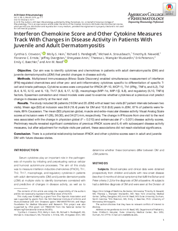 (PDF) Interferon Chemokine Score and Other Cytokine Measures Track With ...