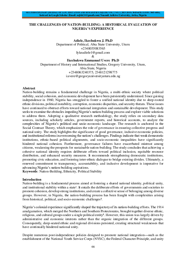 (PDF) THE CHALLENGES OF NATION-BUILDING: A HISTORICAL EVALUATION OF ...