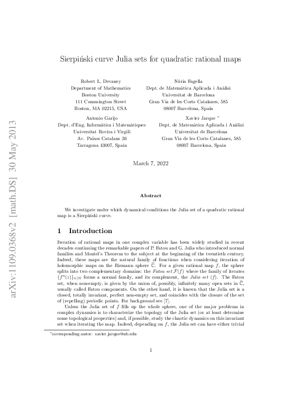 (PDF) Sierpi\'{n}ski curve Julia sets for quadratic rational maps